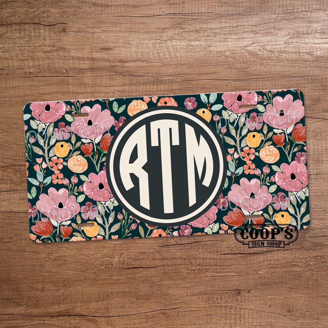 Pretty Painted Florals Monogram License Plate - Personalized Car Tag ...