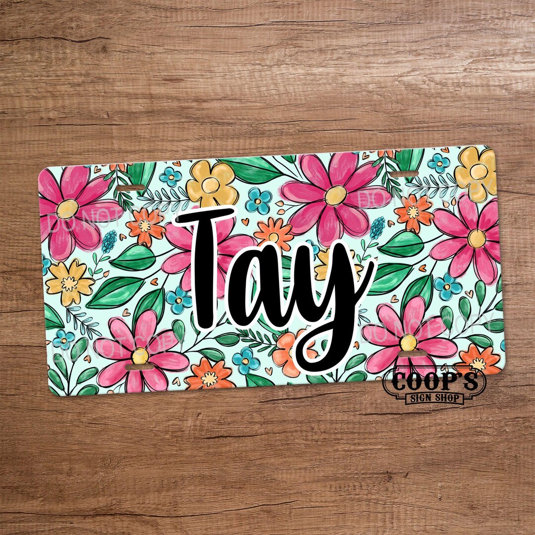 Bright Color Floral Name License Plate - Personalized Car Tag ...