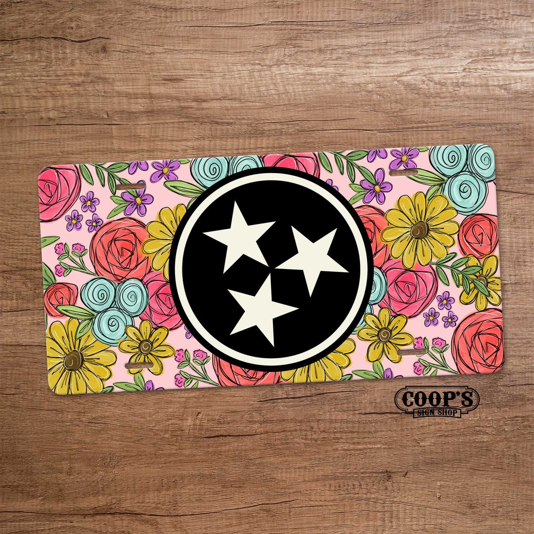 Cute Flower Doodles Tri Star License Plate Tri Star Tennessee License ...