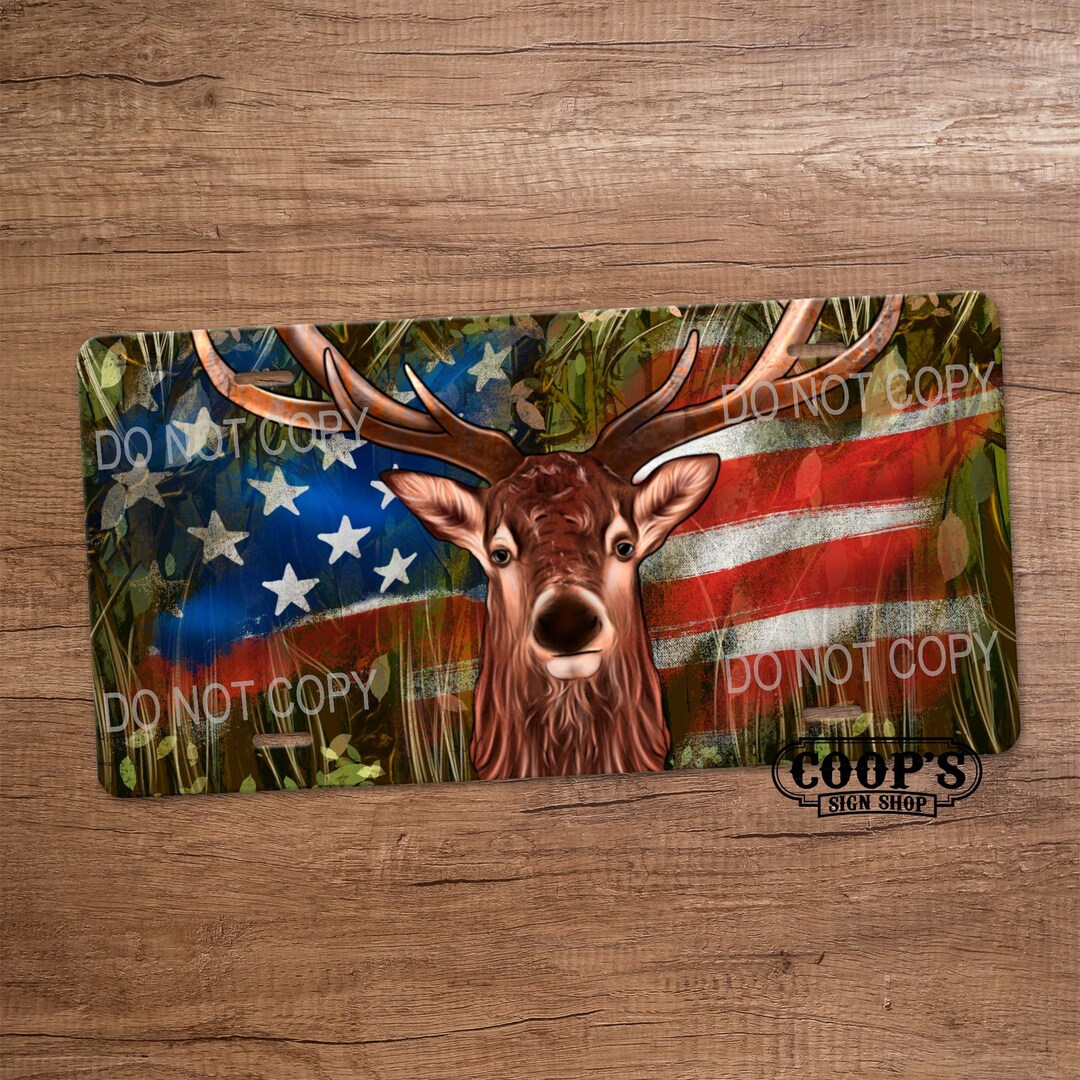 Deer License Plate - Camo - American Flag - License Plate - Car ...