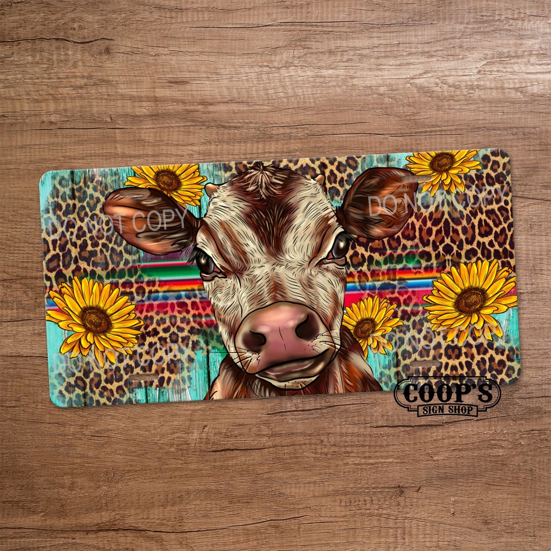 Cute Cow License Plate - Sunflowers - Leopard Print - License Plate ...