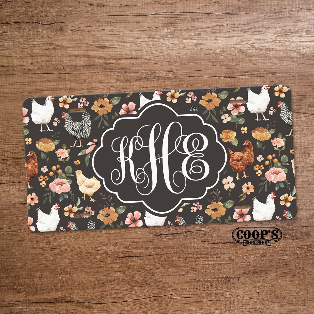 Chicken Floral Monogram License Plate Personalized Car Tag Retro ...