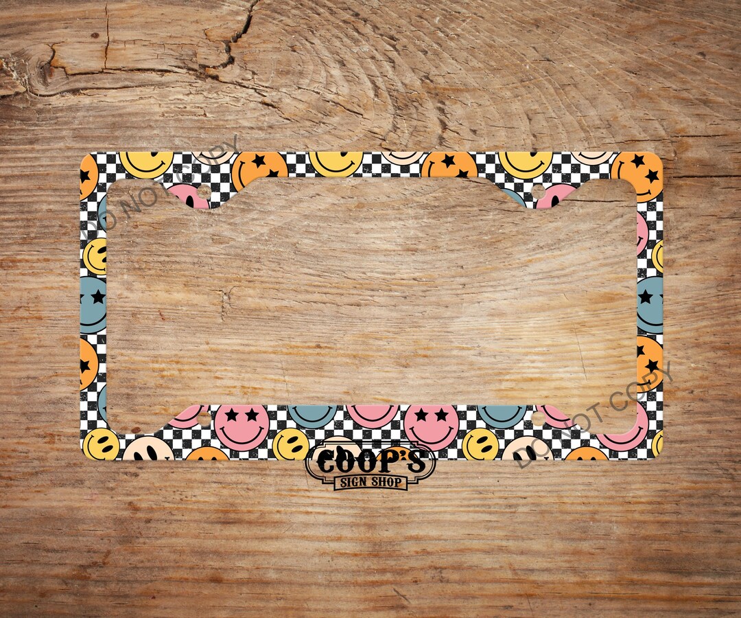 Colorful Checkered Smiley License Plate Frame - Matches Personalized ...