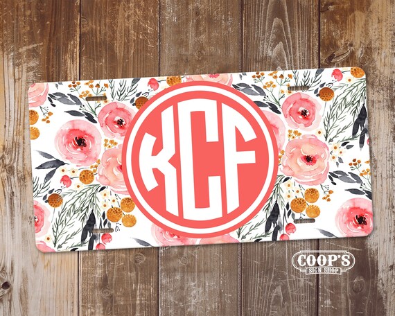 Pink Flower Monogram License Plate Personalized Car Tag | Etsy