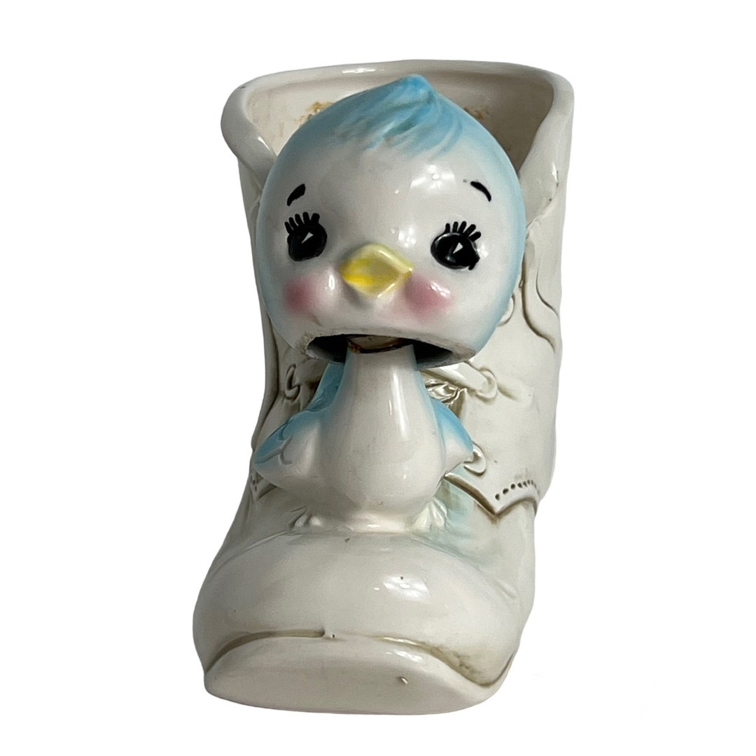 RARE Vintage Enesco Blue Bird Bobblehead on Boot; Kitschy Planter ...