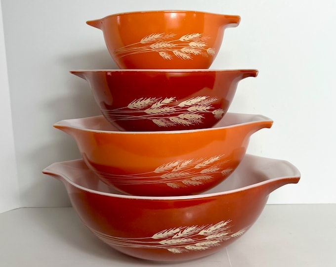 Pyrex Autumn Harvest Wheat Cinderella Nesting Mixing Bowls 441, 442 ...