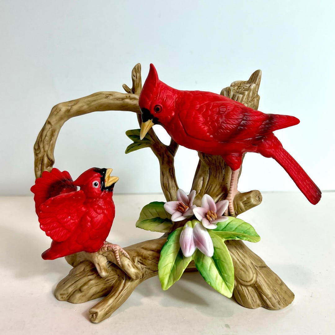 Vintage Red Cardinal Bird Figurine: Apple Blossom Branch, Christmas ...