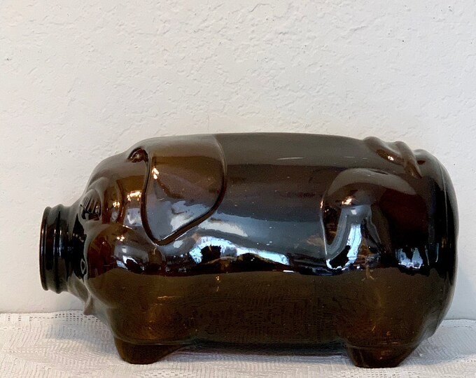Vintage Libby 5 Gallon Amber Glass Jar Piggy Bank This Little Pig Went ...