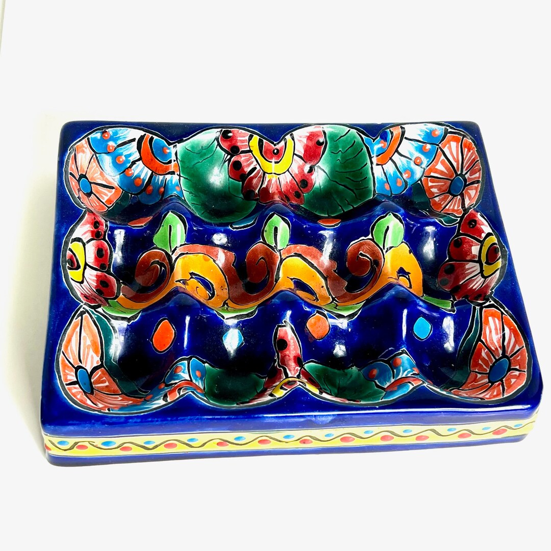 Talavera Mexican Pottery Egg Crate, Egg Holder, Trinket Dish - Etsy