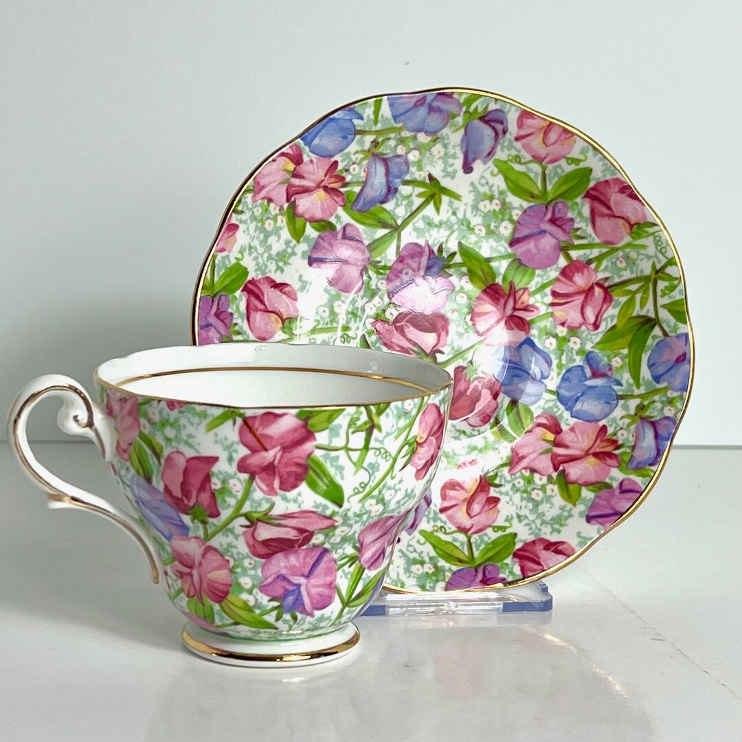 Vintage Sweet Pea Tea Chintz Cup & Saucer, April Birthday Flower of the ...