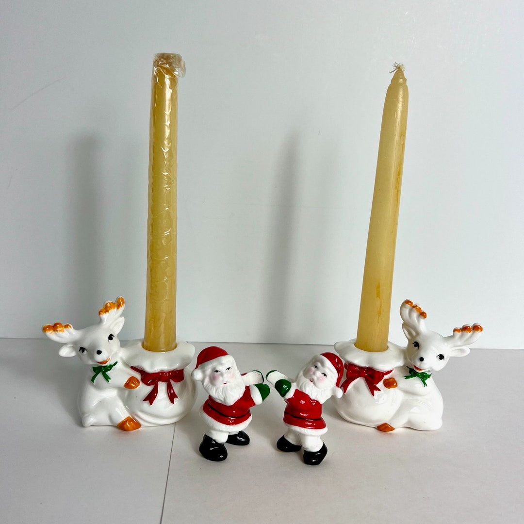 Vintage Christmas Reindeer Candle Holders W Santa Candle Climbers ...