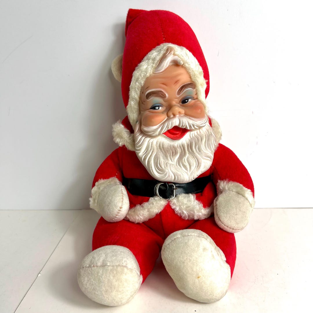 Vintage 50s 60s Rushton Plush Stuffed Santa Claus, Rubber Face, Creepy ...