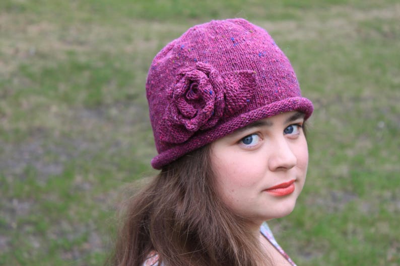 Rose Hat Knitting Pattern: Geilsk Tweed Rolled Edge Beanie (PDF Pattern ...