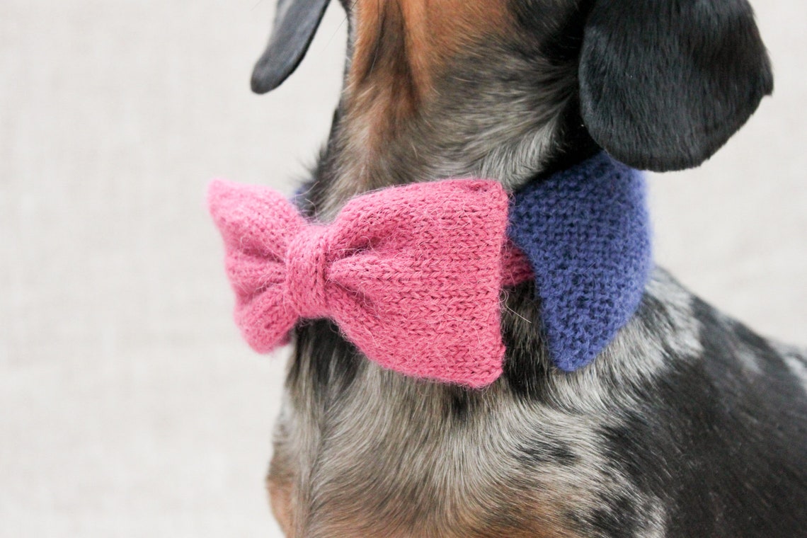 Small dog Bow Tie Knited Bow Tie Mini Dachshund Bow Tie Dog | Etsy