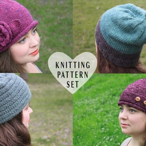 KNITTING PATTERN BUNDLE, Hat Set, 4 Hats, Knit Hat, Beanie, Winter Hat ...