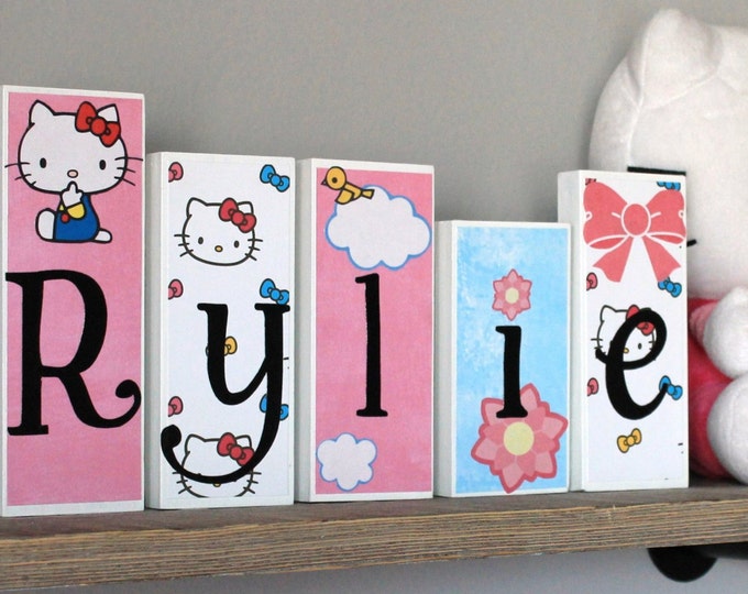 Hello Kitty Inspired Wooden Name Blocks,hello Kitty Decor,hello Kitty ...