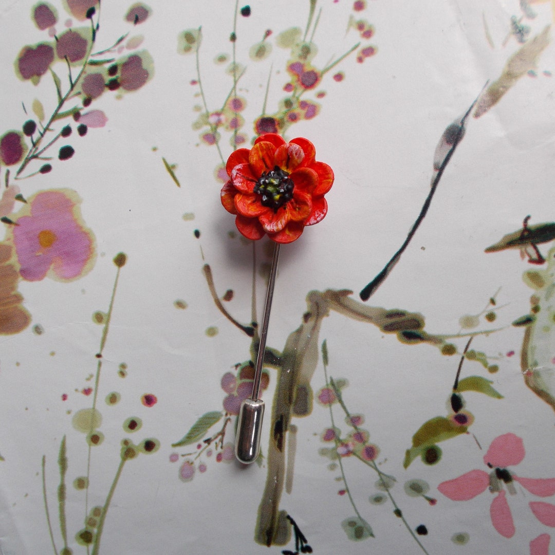 Tiny Red Poppy Stick Pin Floral Wedding Boutonniere Lapel Flower ...