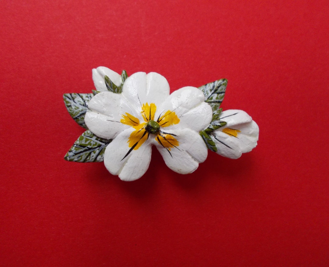 White Primula PRIMROSE POSY Brooch Primula Brooch White Wedding Corsage ...