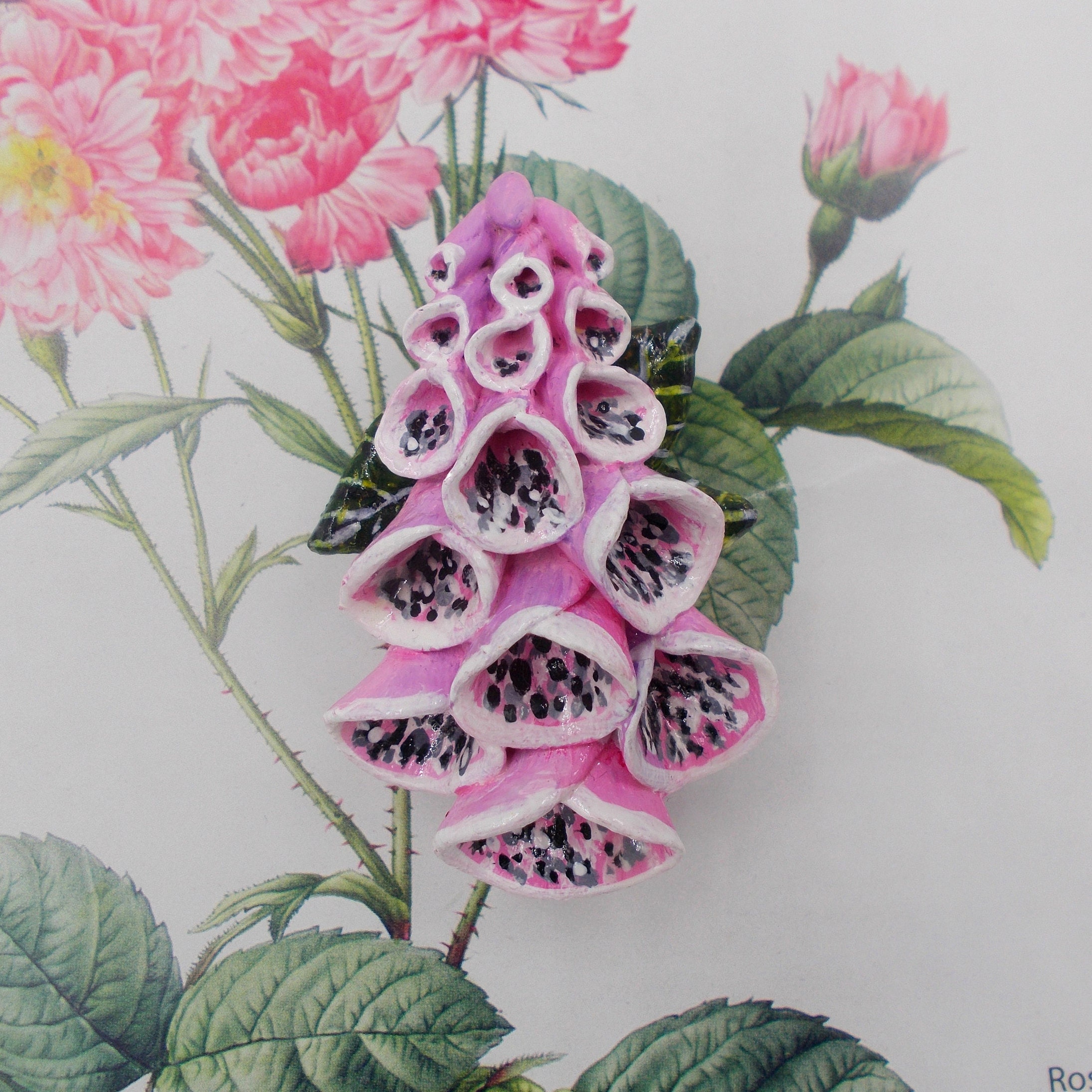 Large FOXGLOVE BROOCH Pink Clay Foxglove Wedding Corsage Digitalis ...