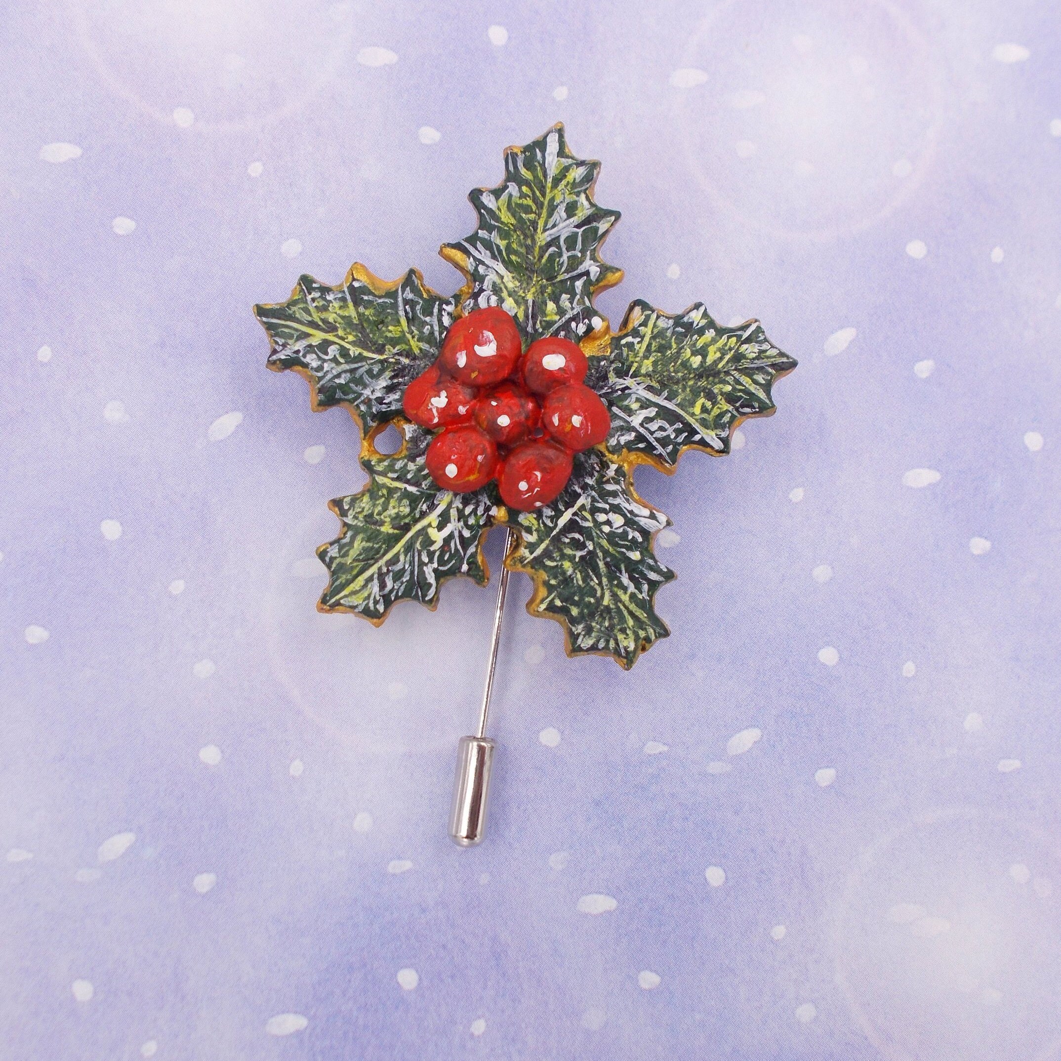 Large HOLLY & BERRIES WREATH Pin Festive Christmas Winter - Etsy UK