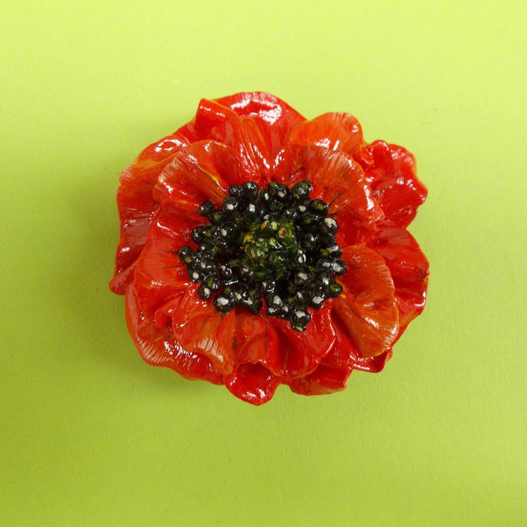 Large POPPY Corsage Red Poppy Pin Clay Wedding Corsage Remembrance ...