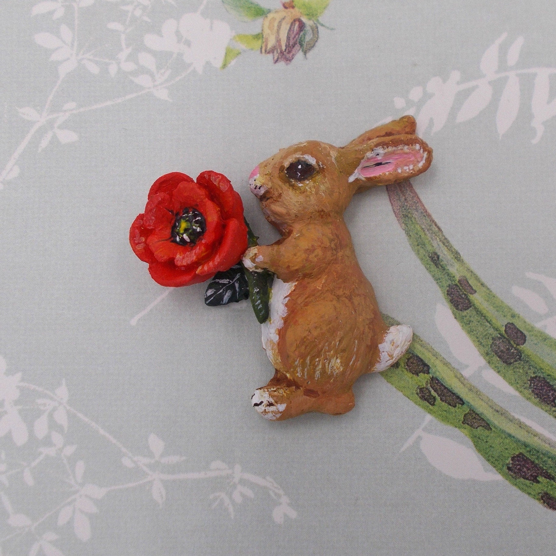 Red POPPY & RABBIT BROOCH Poppy Pin Rabbit Pin Red Wedding - Etsy