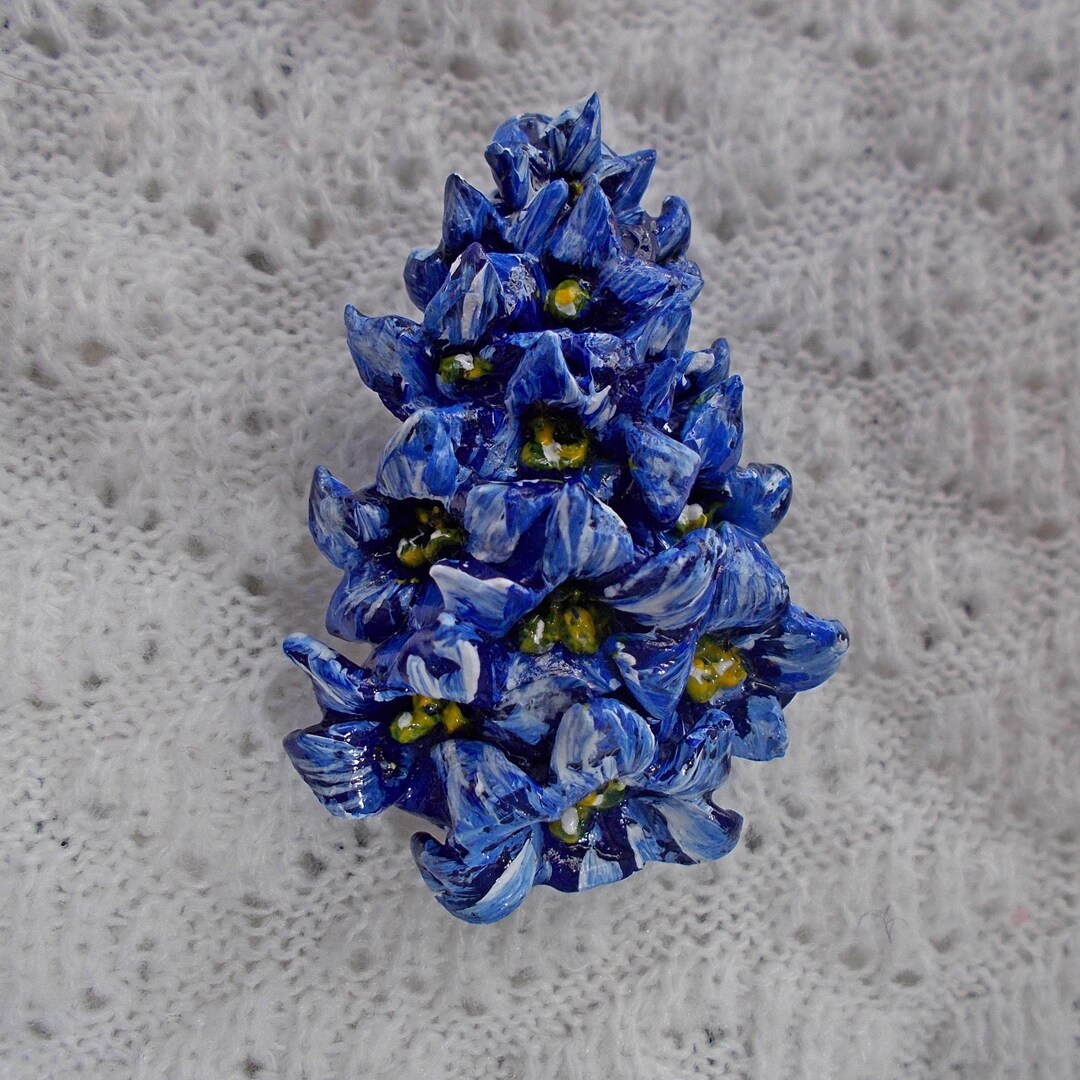 Handmade Bluebell Brooch, Floral Clay Corsage, Hand Painted Delphinium ...