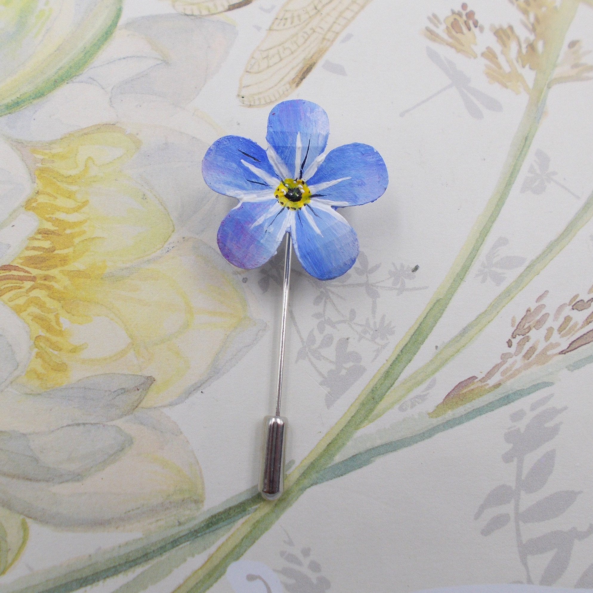 Hand Painted Forget-me-not Pin: Blue Flower Lapel Brooch - Etsy