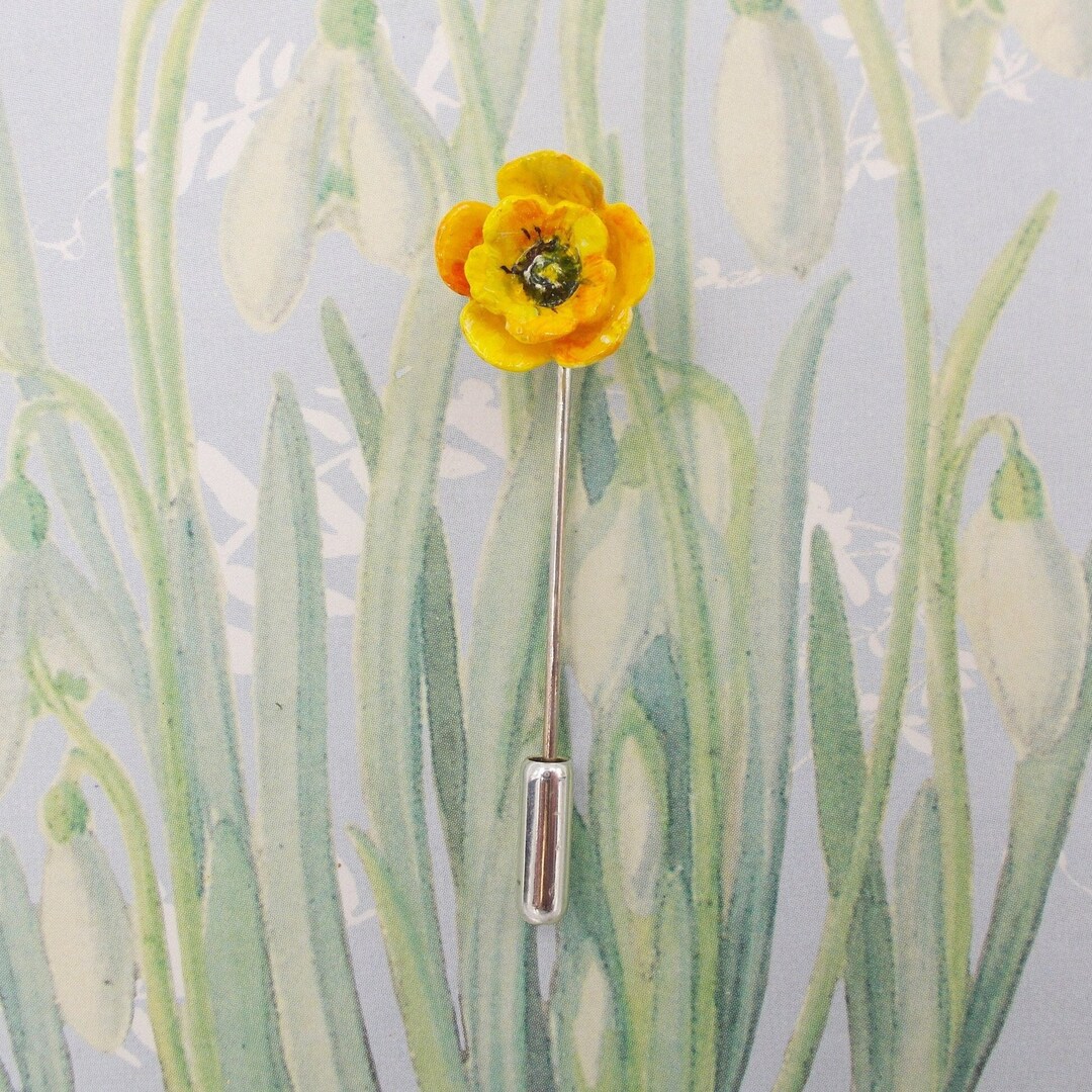 Hand Painted Tiny Welsh Papaver Pin: Yellow Poppy Lapel Flower Brooch ...