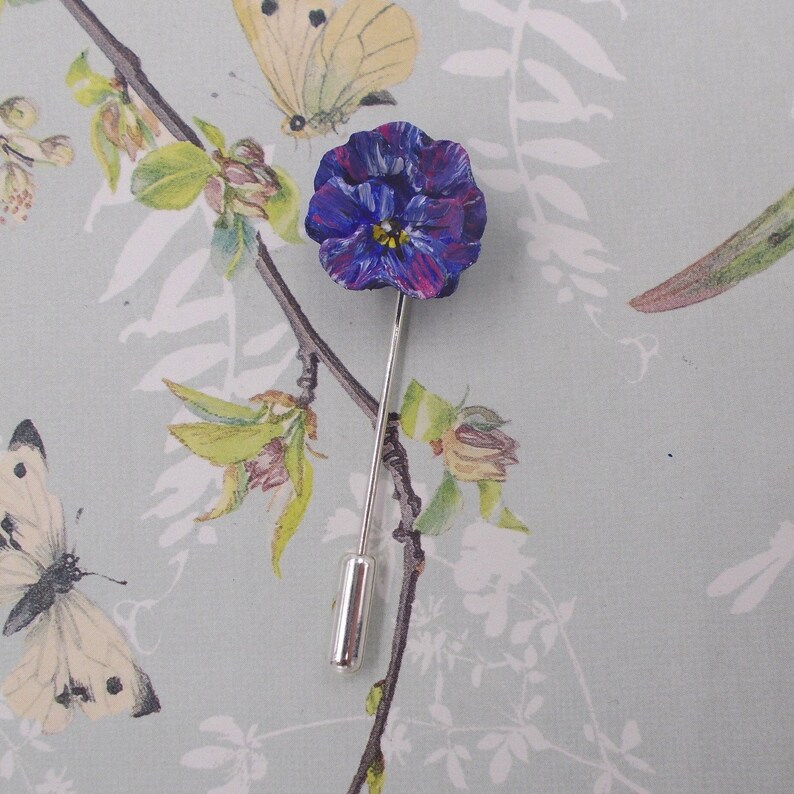 Hand Painted Pansy Pin: Silver Plated Flower Brooch - Etsy