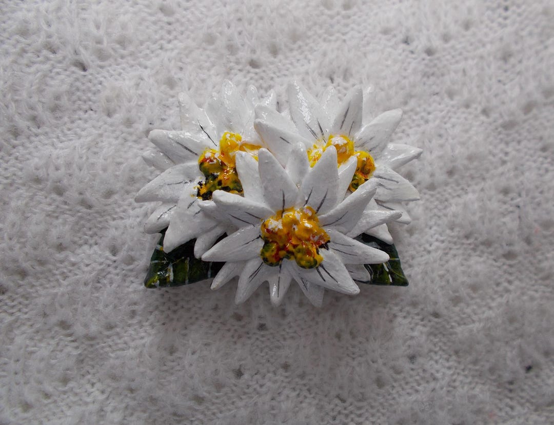 Handmade Edelweiss Flower Brooch: White Daisy Corsage Pin - Etsy