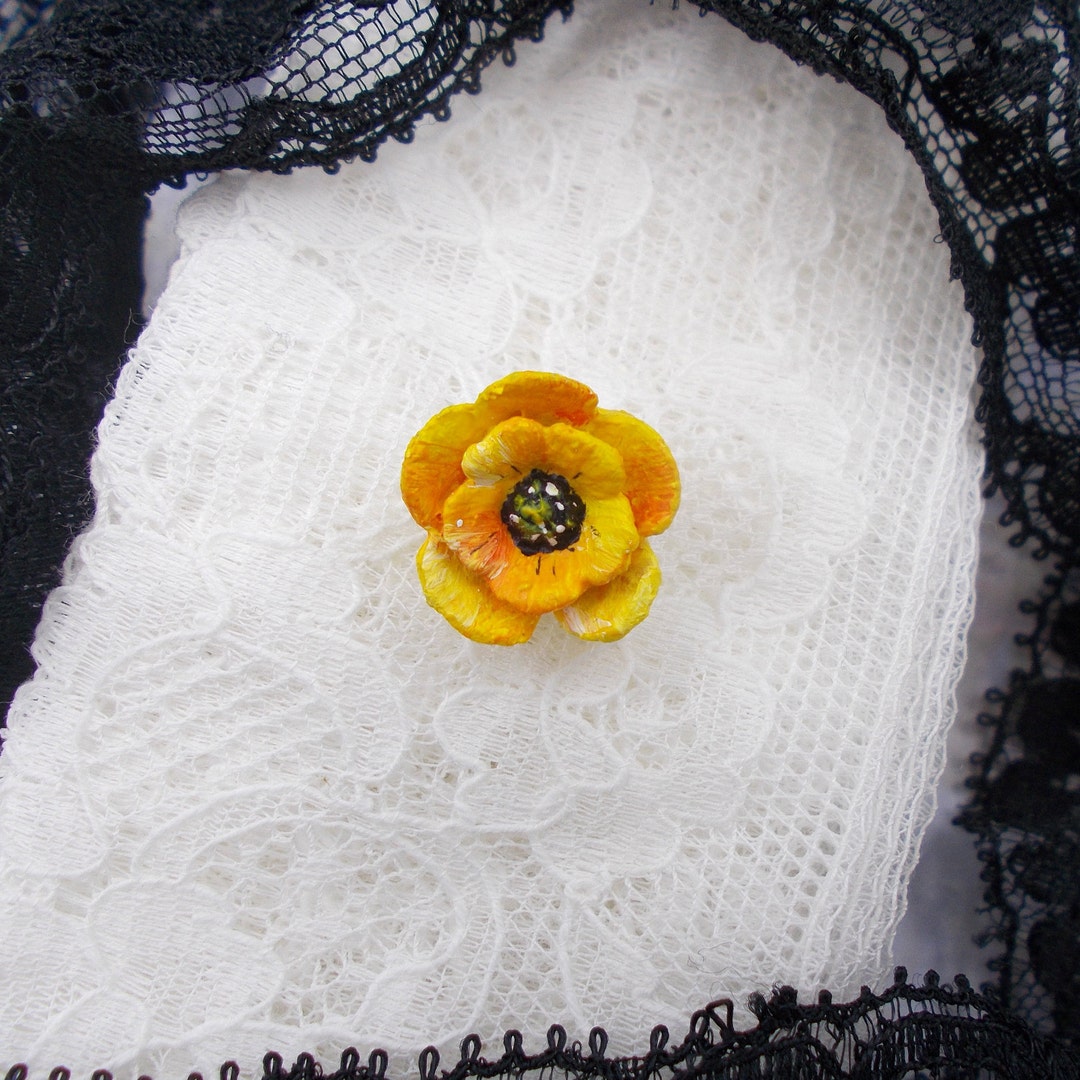 Tiny WELSH POPPY TIE Pin Yellow Welsh Poppy Tie Tack Yellow Wedding ...
