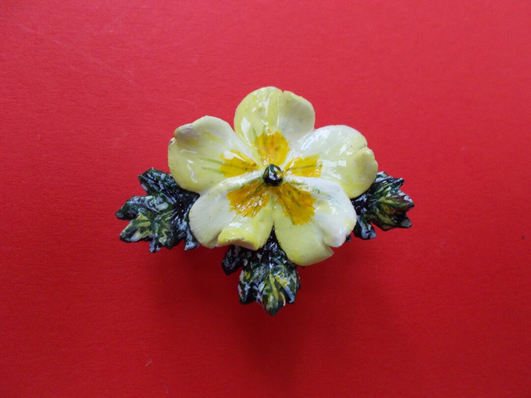 Handmade Primrose Brooch: Hand Painted Clay Yellow Flower Corsage ...