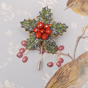 Large HOLLY & BERRIES WREATH Pin Festive Christmas Winter Wedding ...