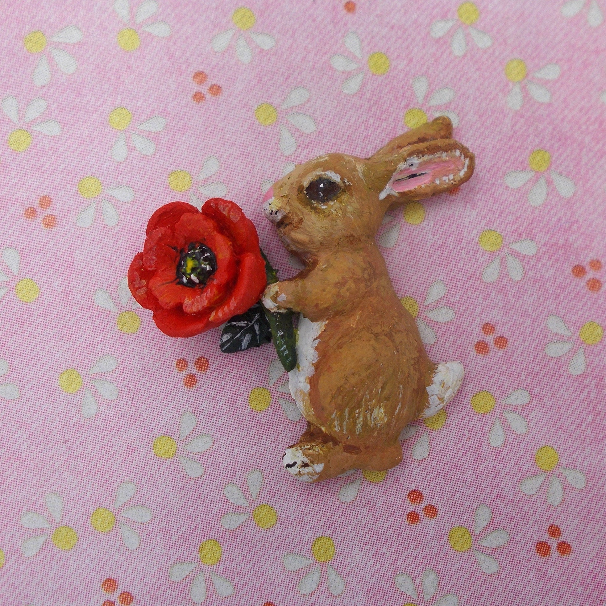 Red POPPY & RABBIT BROOCH Poppy Pin Rabbit Pin Red Wedding | Etsy