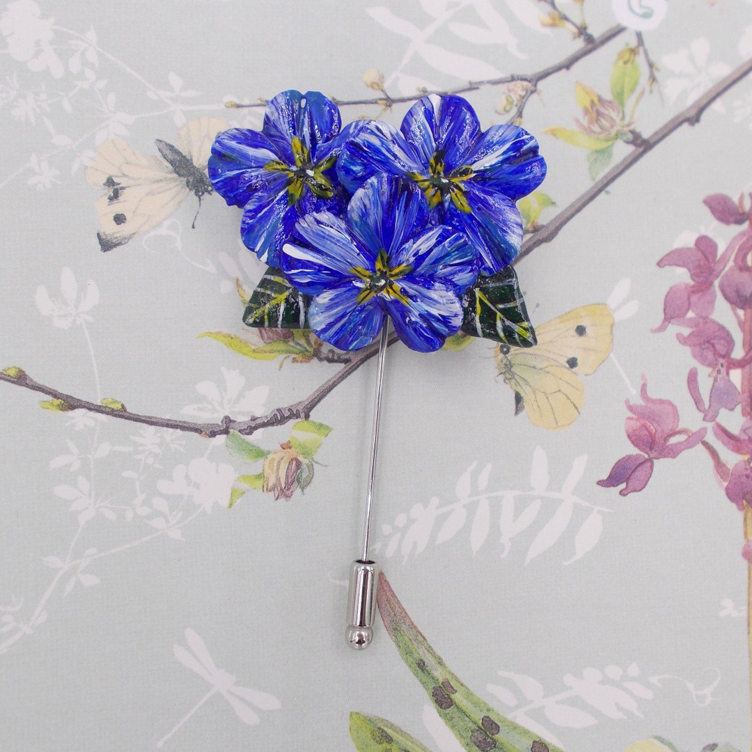 Handmade Alpine Blue Flower Pin: Hand-painted Clay Brooch - Etsy UK