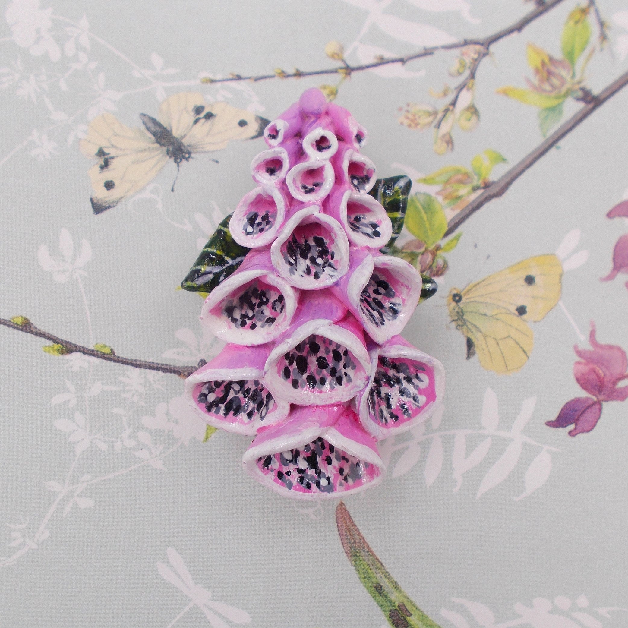 Large FOXGLOVE BROOCH Pink Clay Foxglove Wedding Corsage Digitalis ...