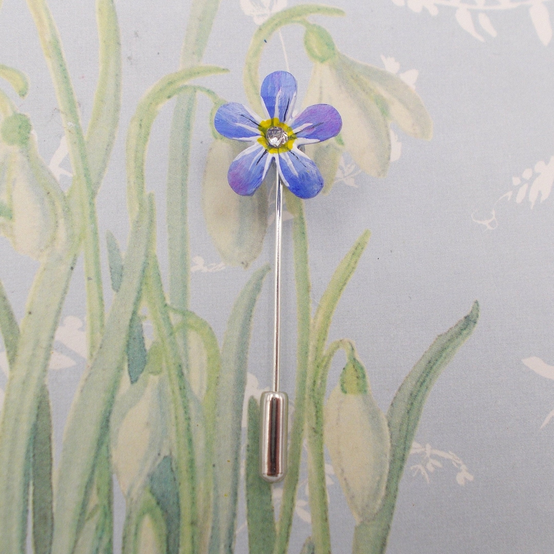 Hand Painted Forget-me-not Pin: Small Blue Flower Brooch With ...