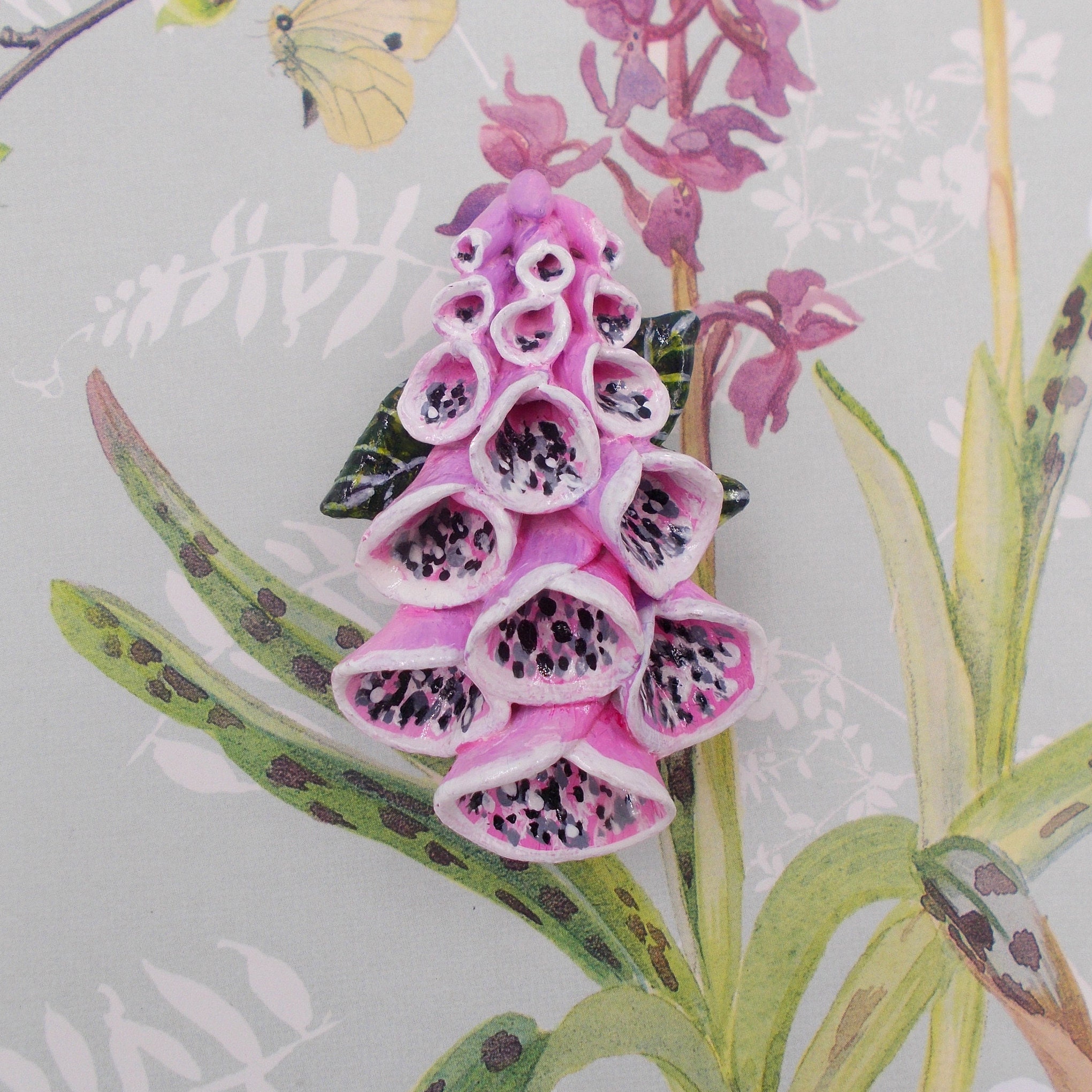 Large FOXGLOVE BROOCH Pink Clay Foxglove Wedding Corsage Digitalis ...