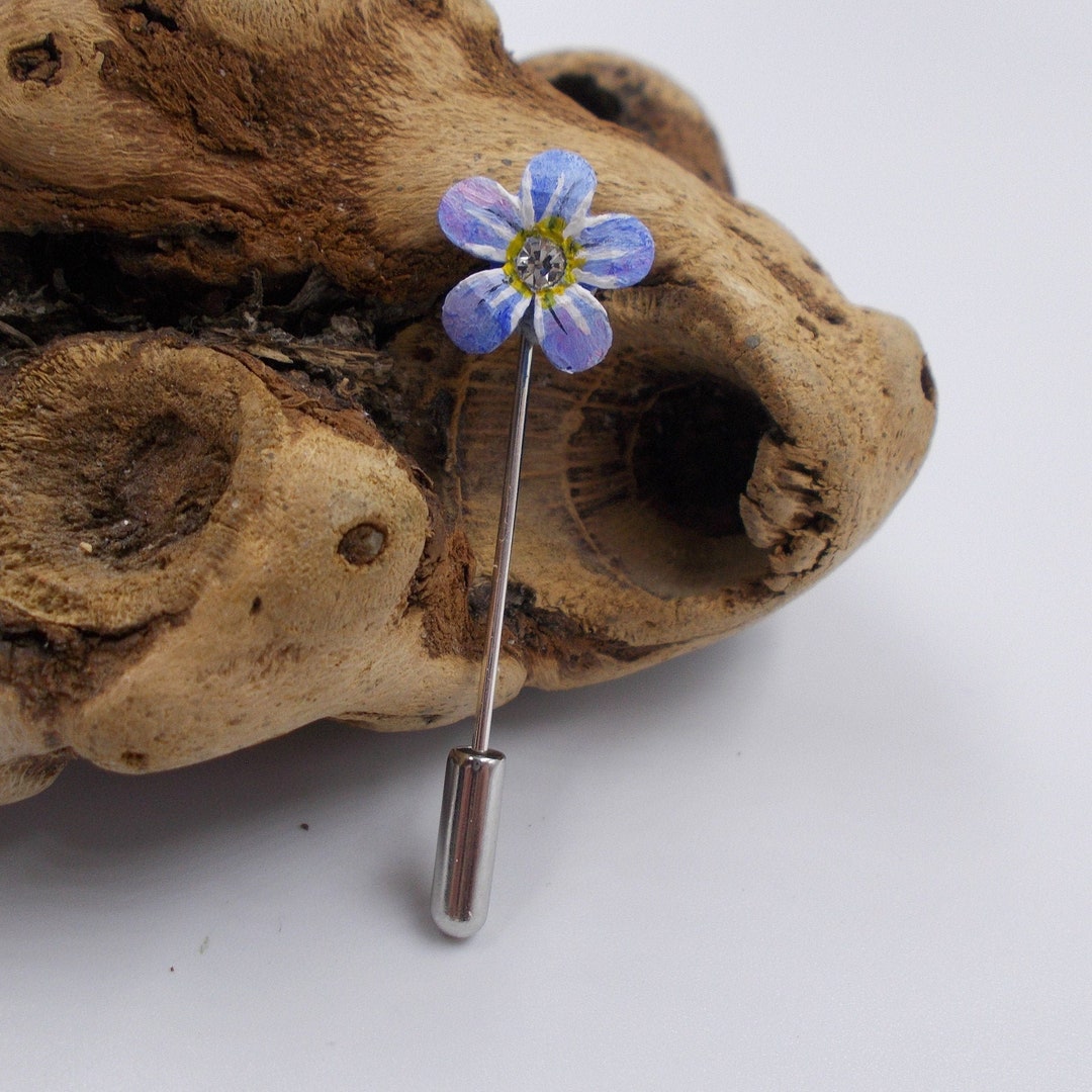 Hand Painted Forget-me-not Pin: Silver Plated Lapel Flower Brooch - Etsy