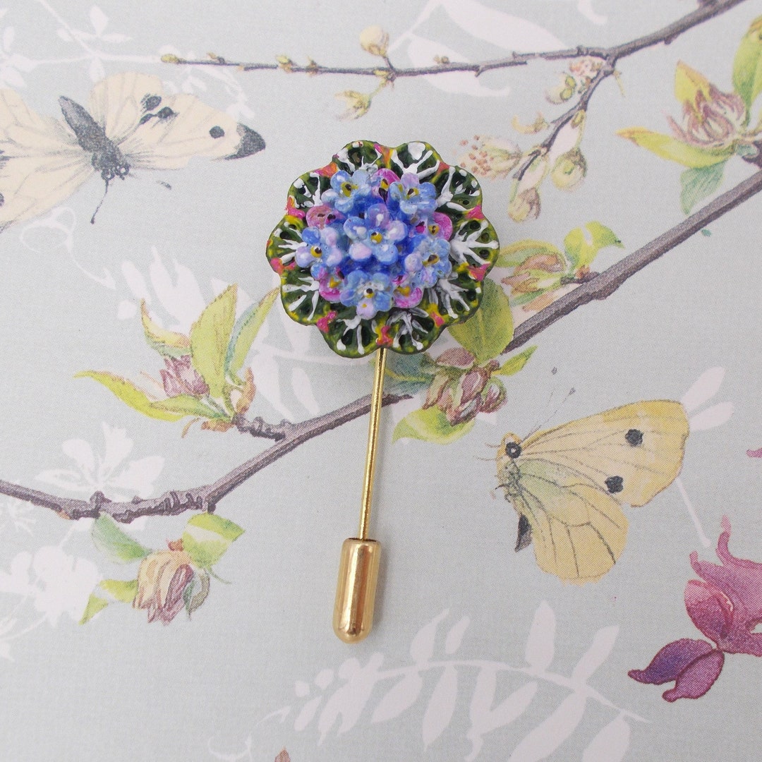 Hand Painted Forget-me-not Pin: Blue Floral Lapel Brooch - Etsy