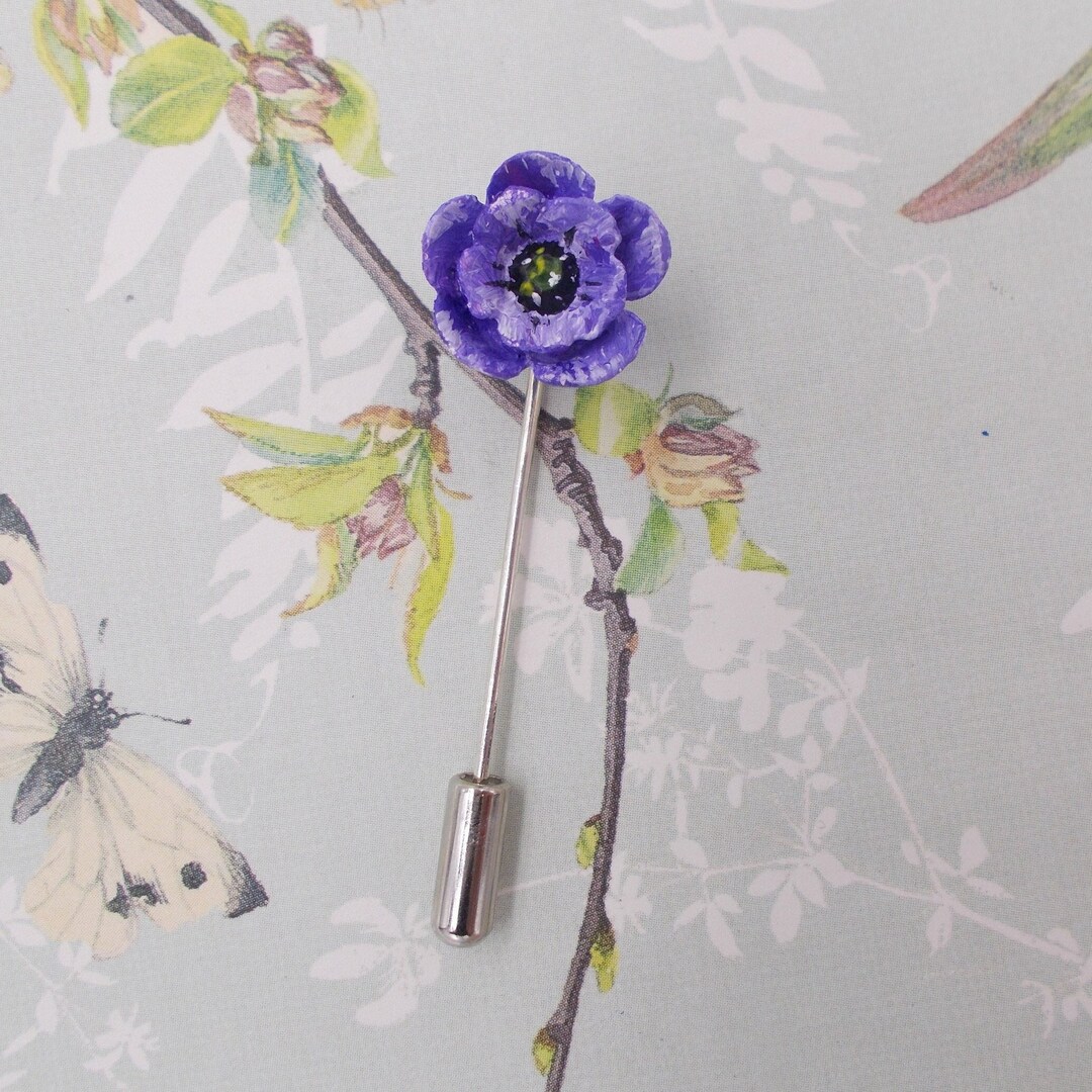 Hand Painted Tiny Purple Papaver Pin: Silver Plated War Animals Poppy ...