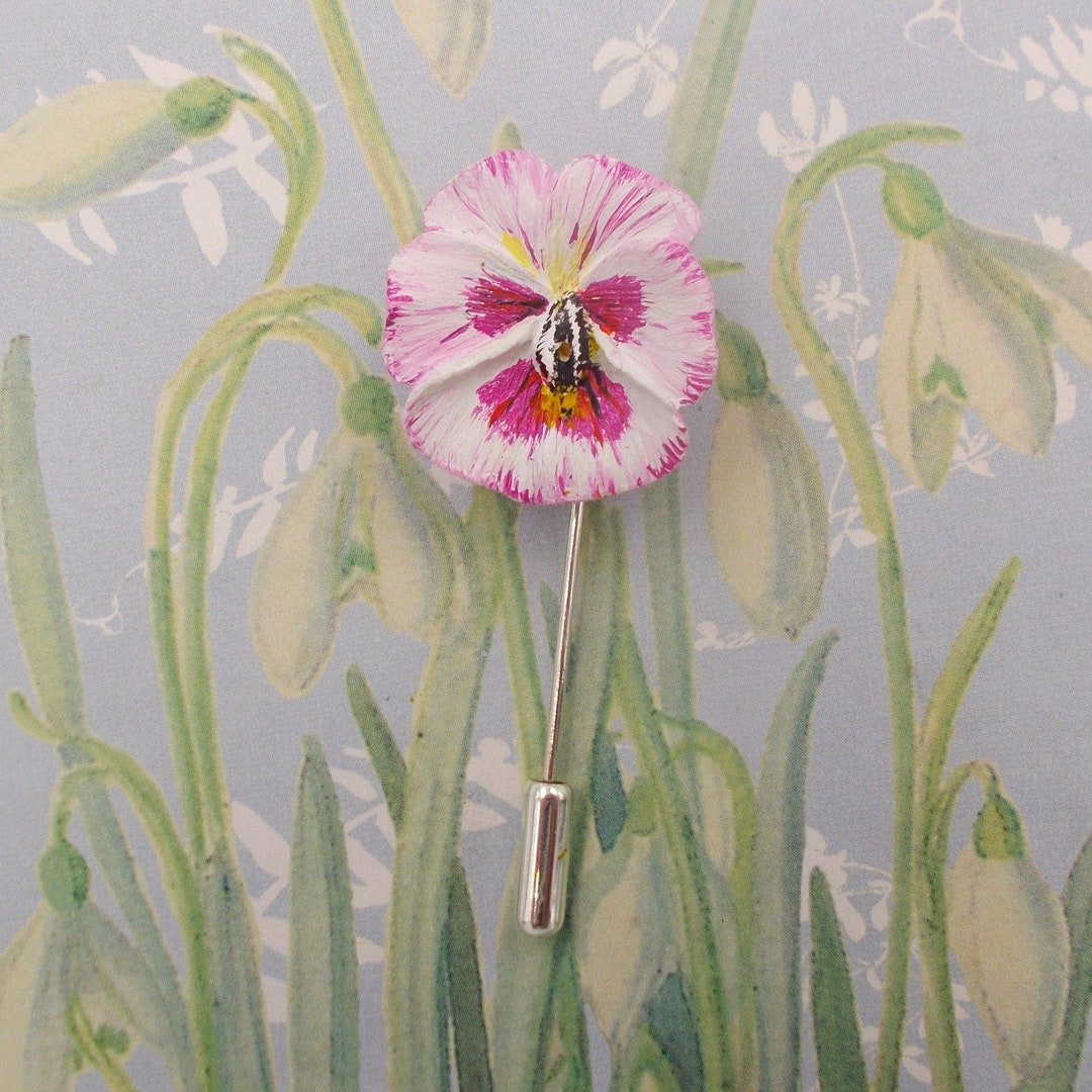 Handmade Pansy Pin: Pink & White Floral Brooch, Silver Plated - Etsy