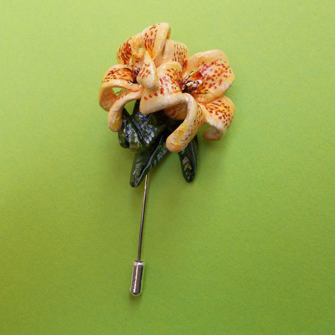 Orange TIGER LILY PIN Tiger Lilies Pin Clay Flower Wedding Corsage Lily ...