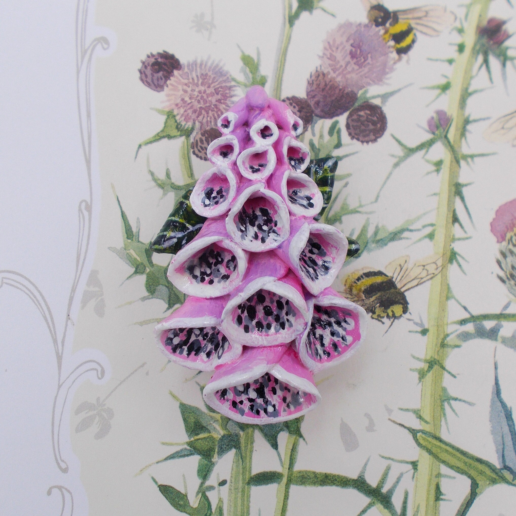 Large FOXGLOVE BROOCH Pink Clay Foxglove Wedding Corsage Digitalis ...