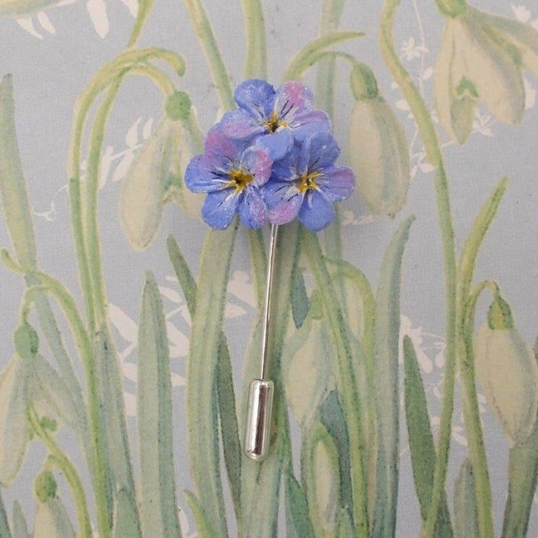 Hand Painted Forget-me-not Pin: Silver Plated Forget-me-not Blue Flower ...