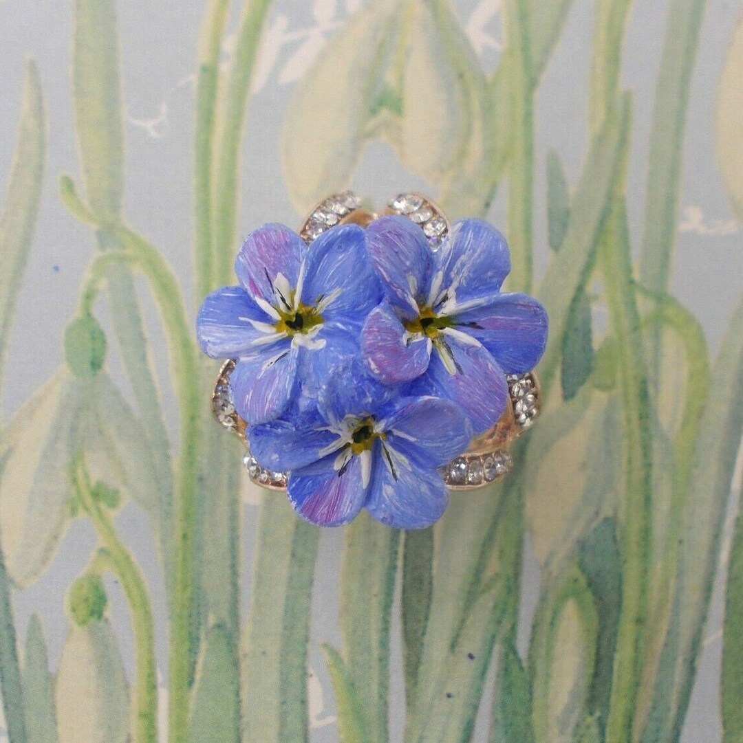 Hand Painted Forget-me-not Scarf Ring: Blue Flower Shawl Buckle - Etsy