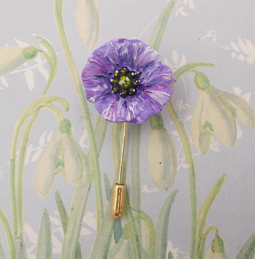 Hand Painted Purple Papaver Lapel Pin: Poppy Flower War Animal ...