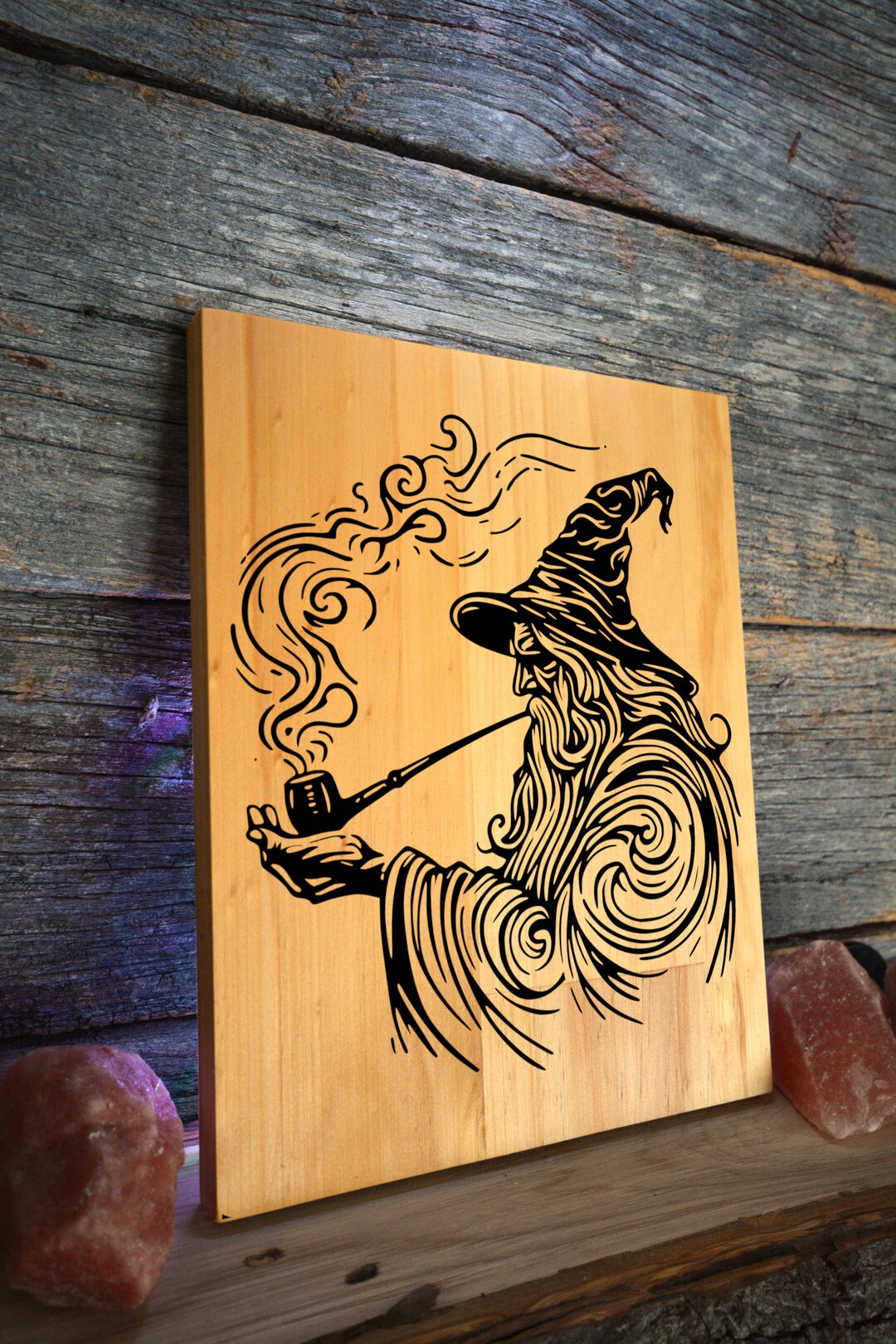 Wizard With Pipe Wood Engraving Wall Art Wall Decor - Etsy