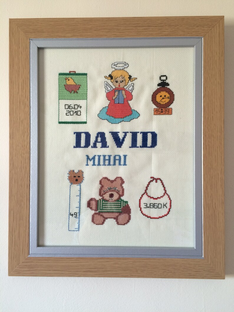 Cross Stitch Frame 'my Baby' Handmade Decoration Baby Gift Personalised ...